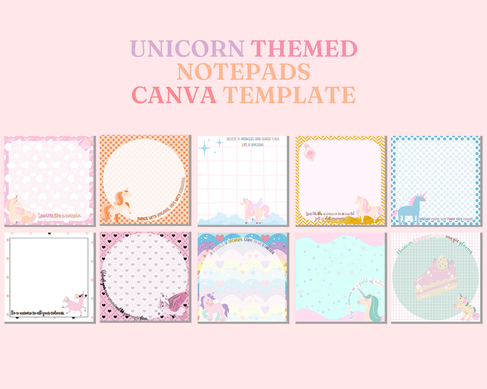 Unicorn Themed Notepads - Canva Editable Template (3x5 x 3.5in) - Comm ...