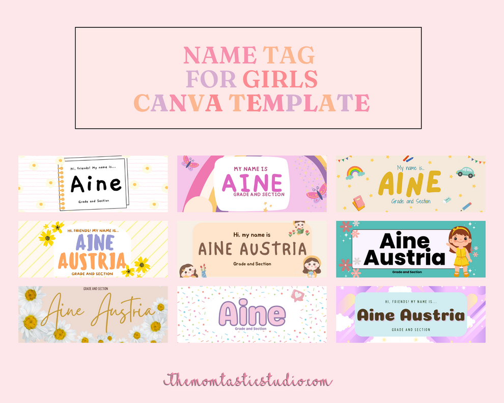 Name Tag for Girls – Instant Download – Canva Editable - Commercial Us ...