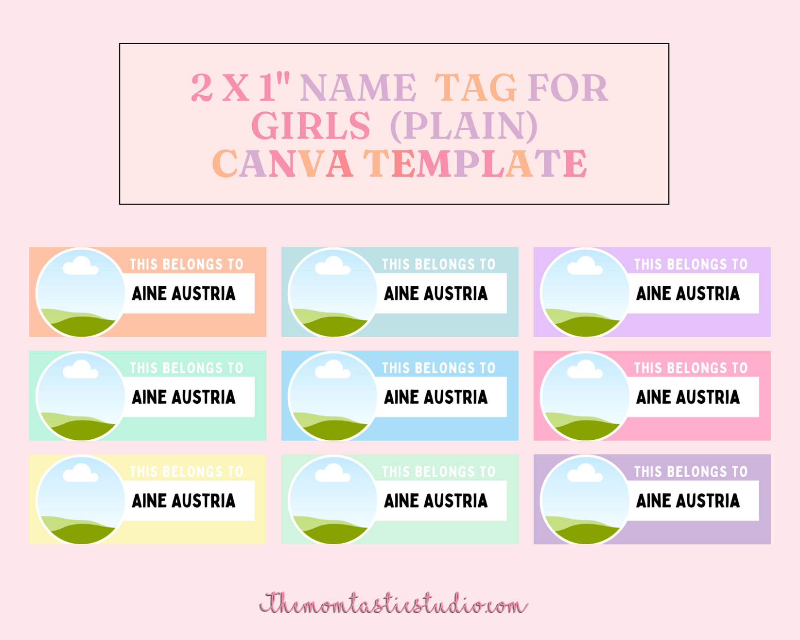 Printable Name Tag Labels for Girls – Instant Download – Canva Editabl ...