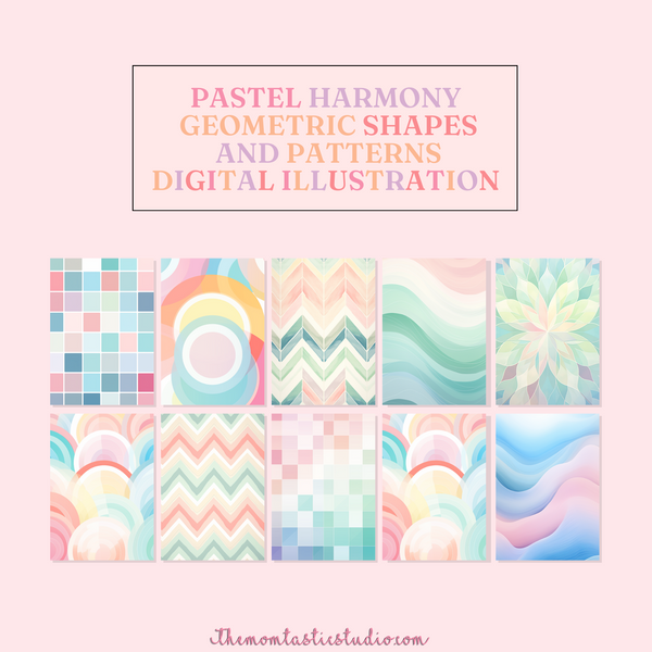 Pastel Harmony Geometric Shapes and Patterns Digital Illustration Pack ...