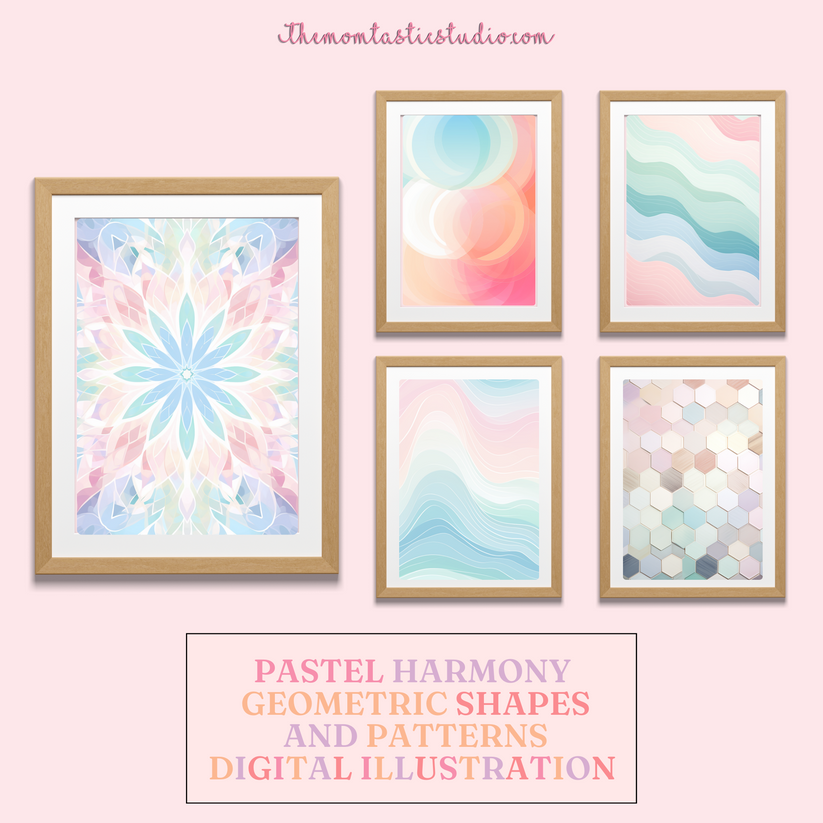 Pastel Harmony Geometric Shapes and Patterns Digital Illustration Pack ...